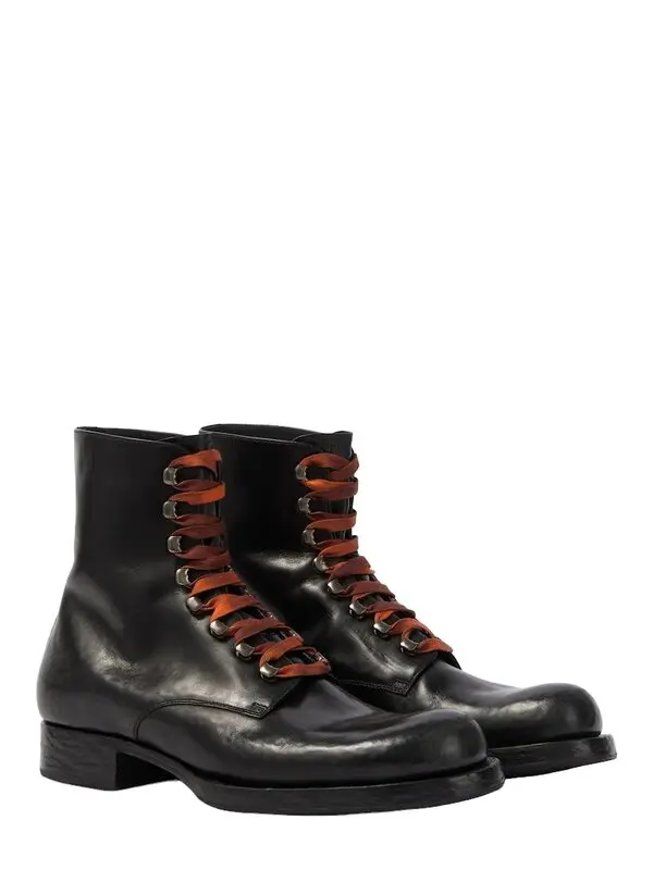 Prada Leather Lace-up Boots - Black
