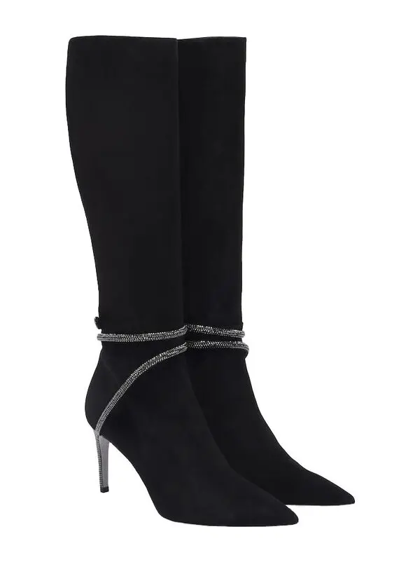 Rene Caovilla Embellished Suede Knee-high Boots - Black