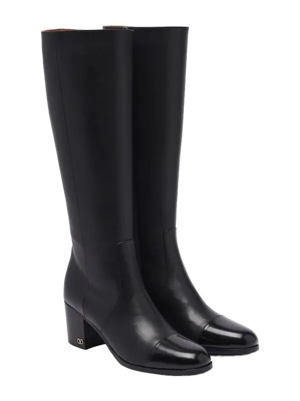 Valentino Garavani Vlogo Leather Knee-high Boots - Black
