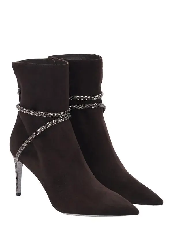Rene Caovilla Embellished Suede Ankle Boots - Brown