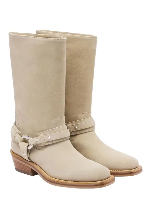 Rabanne Suede Biker Boots - Beige