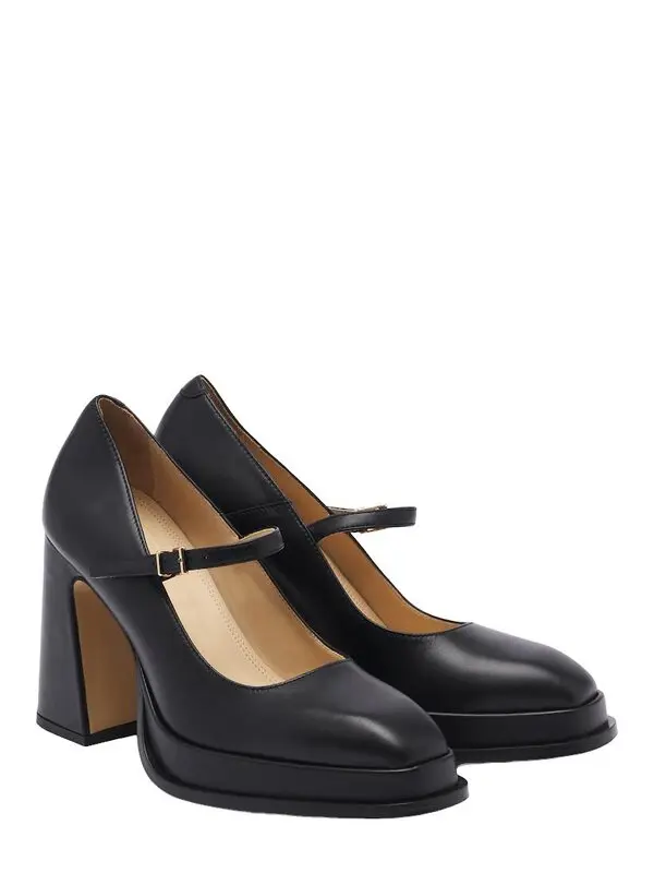 SOULIERS MARTINEZ Leather Platform Mary Jane Pumps - Black