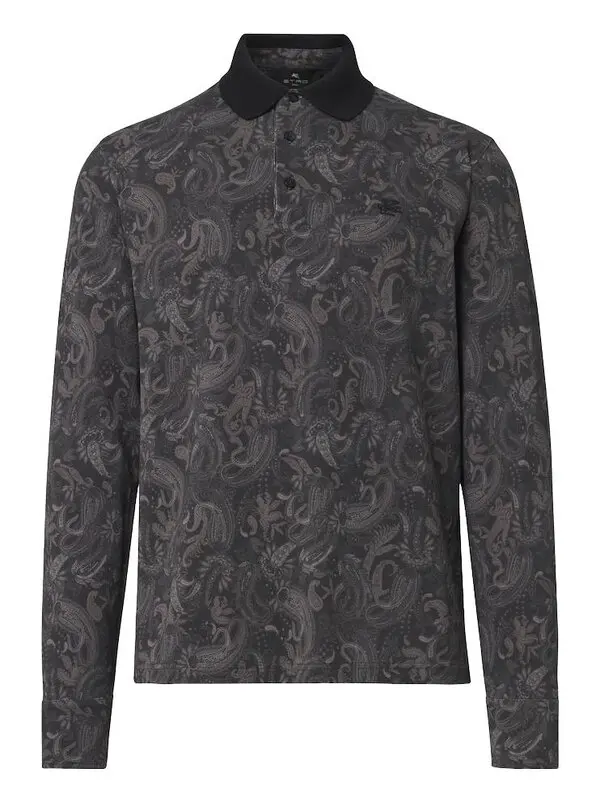 Etro Printed Cotton Pique Polo Shirt - Black