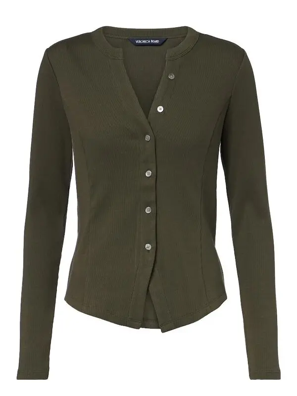 Veronica Beard Cordis Ribbed-knit Cotton-blend Cardigan - Green