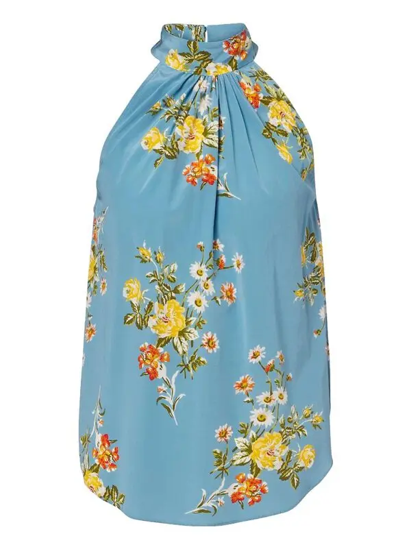Veronica Beard Kovi Floral Halterneck Silk-blend Top - Blue