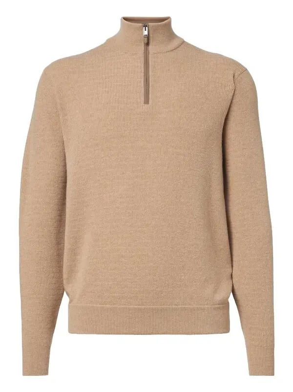 Canali Knitted Wool And Cashmere Zip-up Sweater - Beige