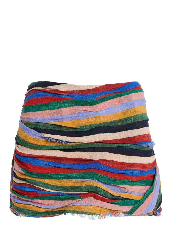 Staud Striped Cotton Mini Skirt - Red