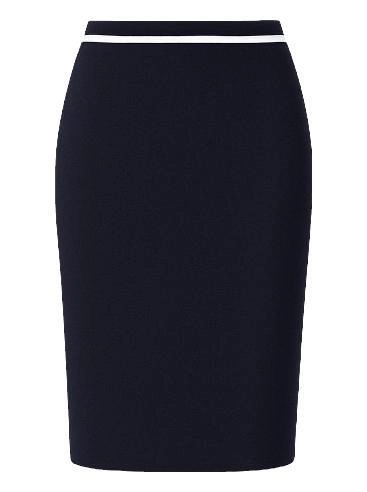 CONQUISTA Fitted Pencil Skirt With Contrast Waistband Stripe - Blue