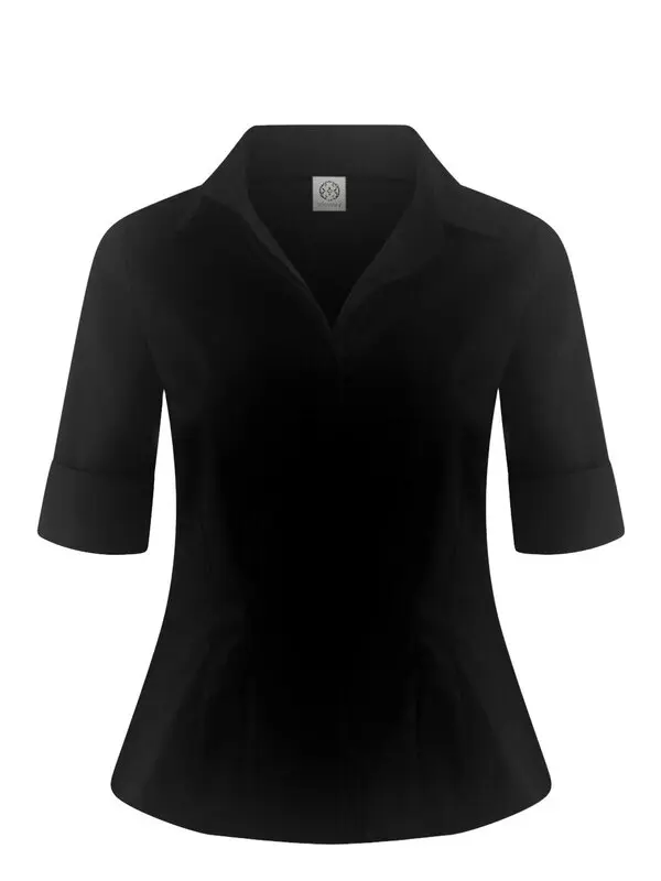 WHY MARY The Kate Short Sleeve Cotton Shirt Blouse - Black