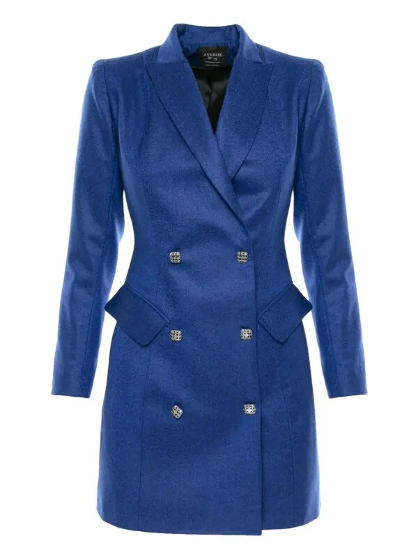 AVENUE N°29 Double Breasted Wool Blazer Dress - Blue
