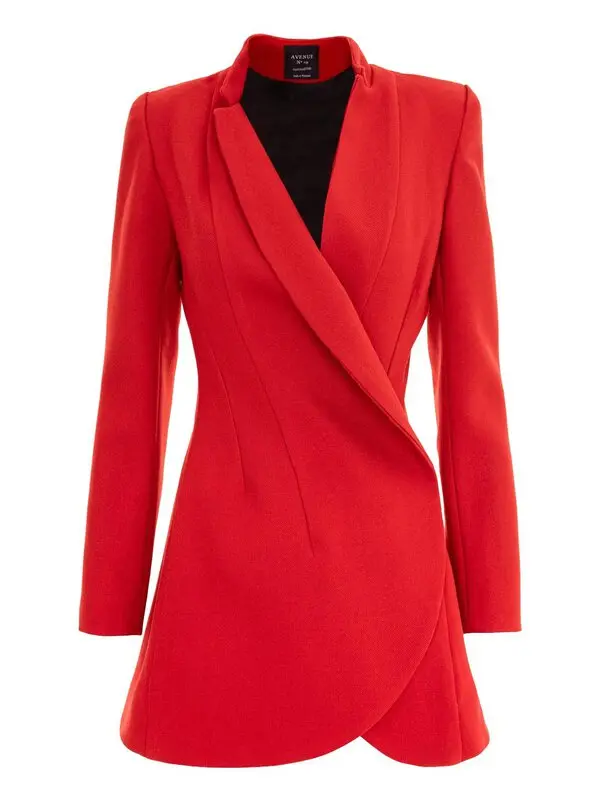 AVENUE N°29 Asymmetric Double Breasted Wool Blazer - Red