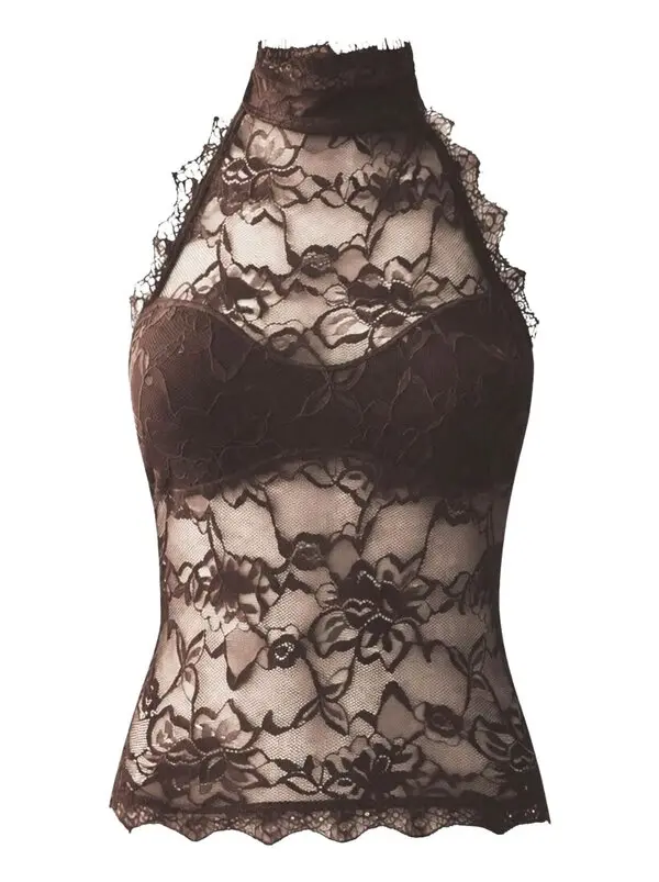 OW Selah Lace Halter Top - Brown