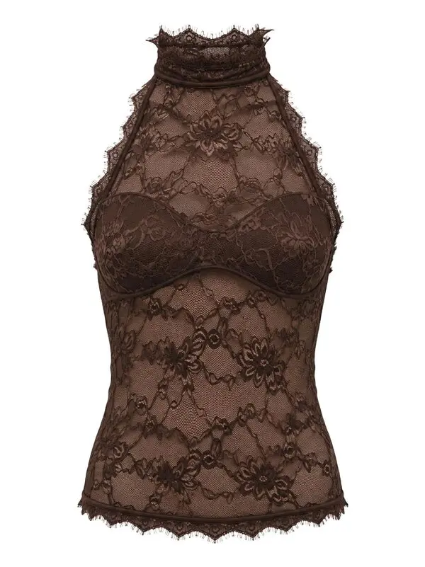 OW Selah Lace Halter Top - Brown