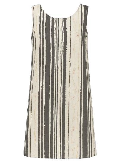 CONQUISTA Sleeveless Striped Dress With Belt - Grey