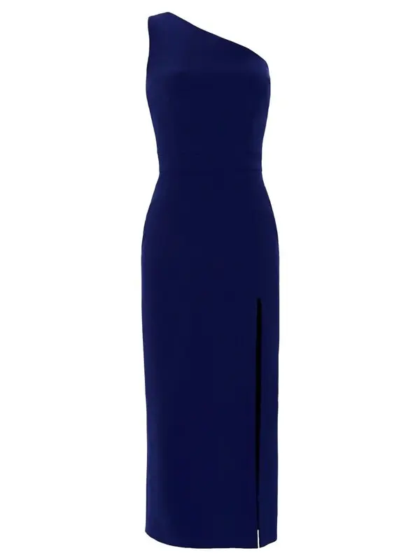 NOMI FAME Dori Royal Asymmetric Neckline Midi Dress With Slit - Blue