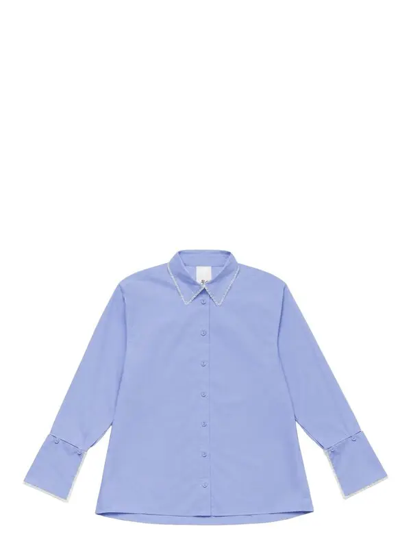 ALAS Name Cotton Poplin Oversized Shirt With Lace Trim - Blue