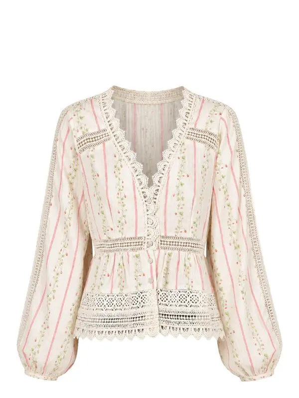 ROSE & NANCY Ellen Crochet Trim Cotton Blouse - Red