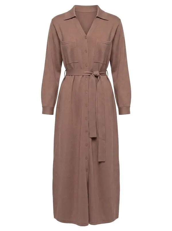 TANTRA SPAIN SL Long Knit Shirt Dress - Brown