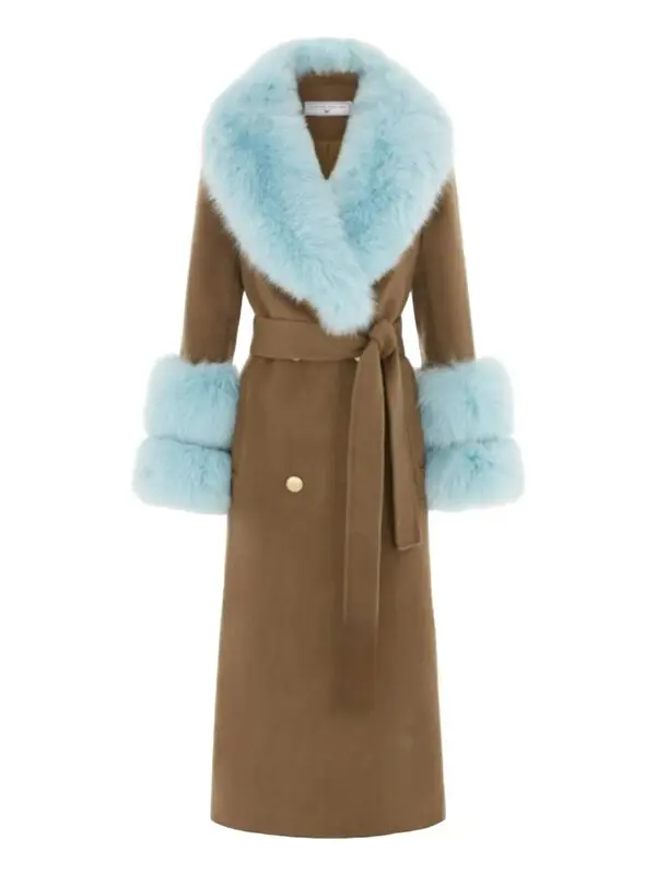 HORTONS ENGLAND Mayfair Cashmere Coat Olive & Blue - Green