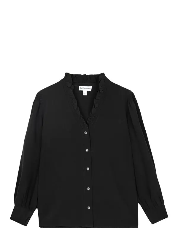 BEL CASHMERE Lauren Silk Blouse With Ruffled Neckline - Black
