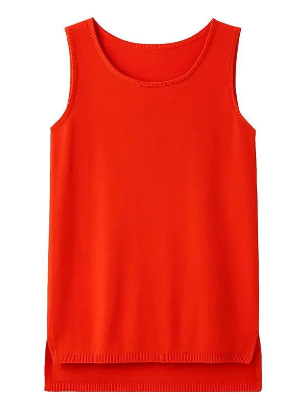 CONQUISTA Sleeveless Knit Top With Asymmetrical Hemline - Red