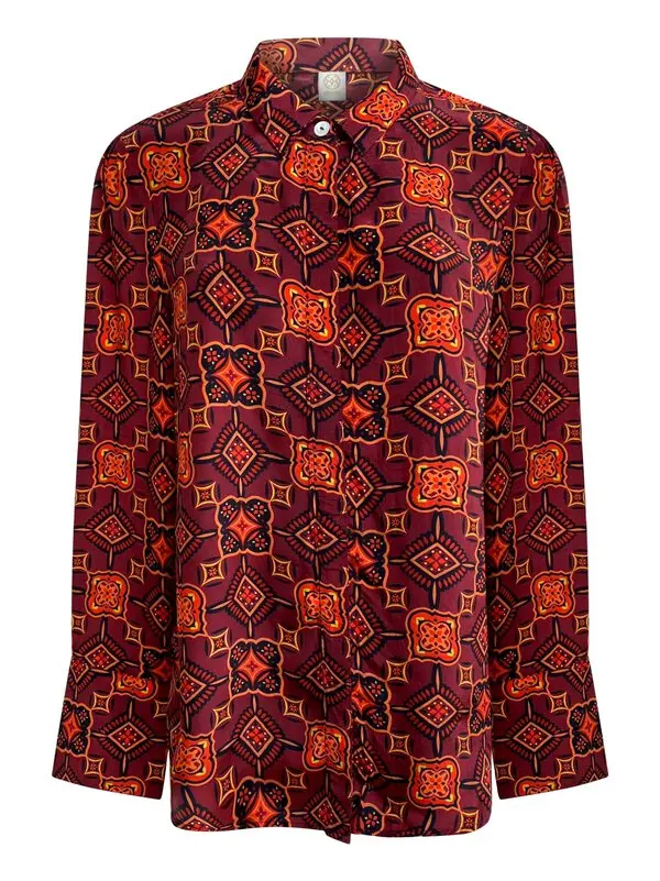 WHY MARY Marrakesh Mosaic Print Long Sleeve Shirt Blouse - Red