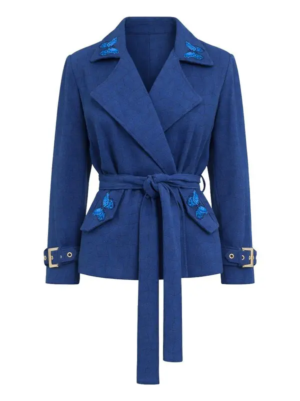 MAUI X LOLITA Pearl Denim Cropped Trench Jacket - Blue