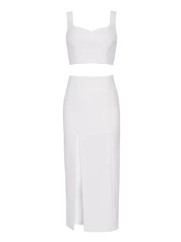 NOMI FAME Noara Creamy Midi Front Slit Skirt Set - White