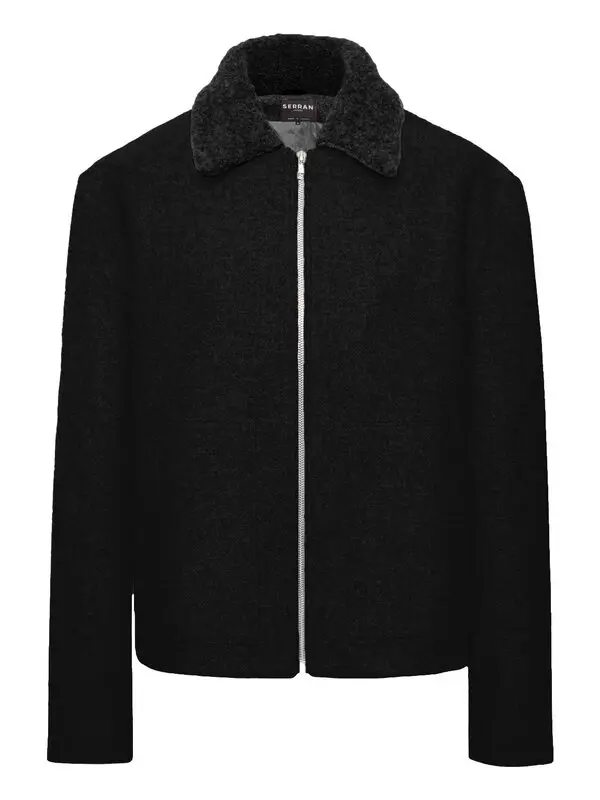SERRAN LONDON Westminster Wool Jacket With Alpaca Blend Collar - Black