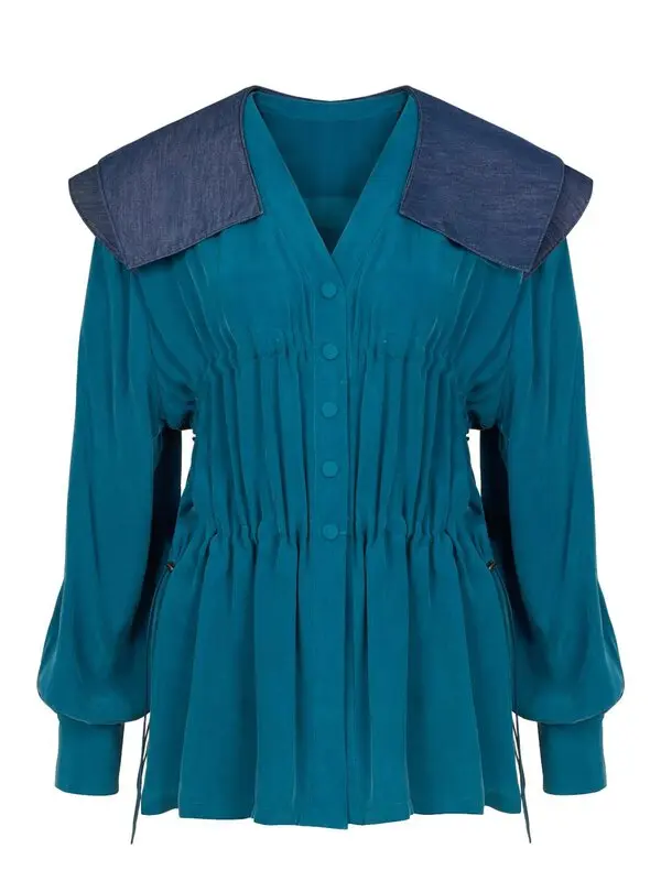 MAYAMU Detachable Collar Blouse - Blue