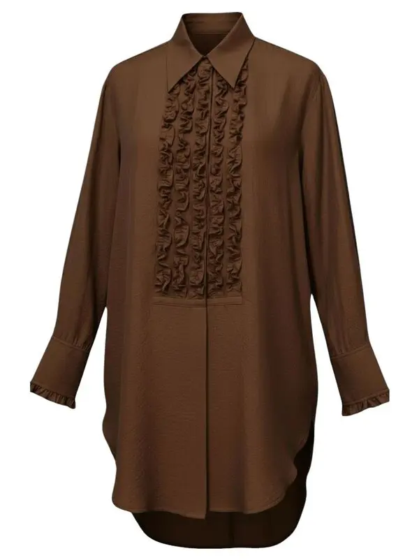 LINDSAY NICHOLAS NEW YORK Tuxedo Shirt Dress - Brown