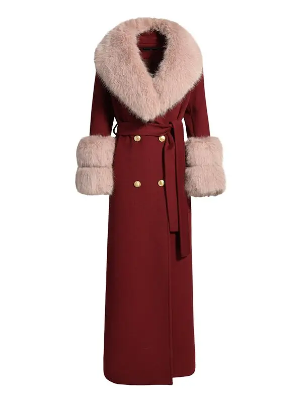 HORTONS ENGLAND Mayfair Cashmere Coat Burgundy Pink Fur - Red