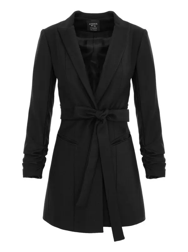 AVENUE N°29 Single-breasted Virgin Wool Blazer With In-seam Belt - Black