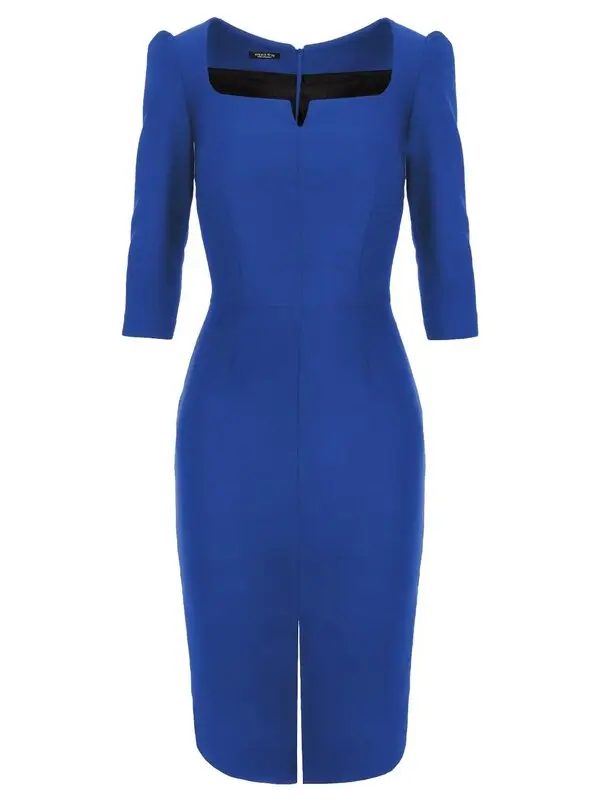 AVENUE N°29 Rounded Neckline Midi Dress With Front Slit - Blue