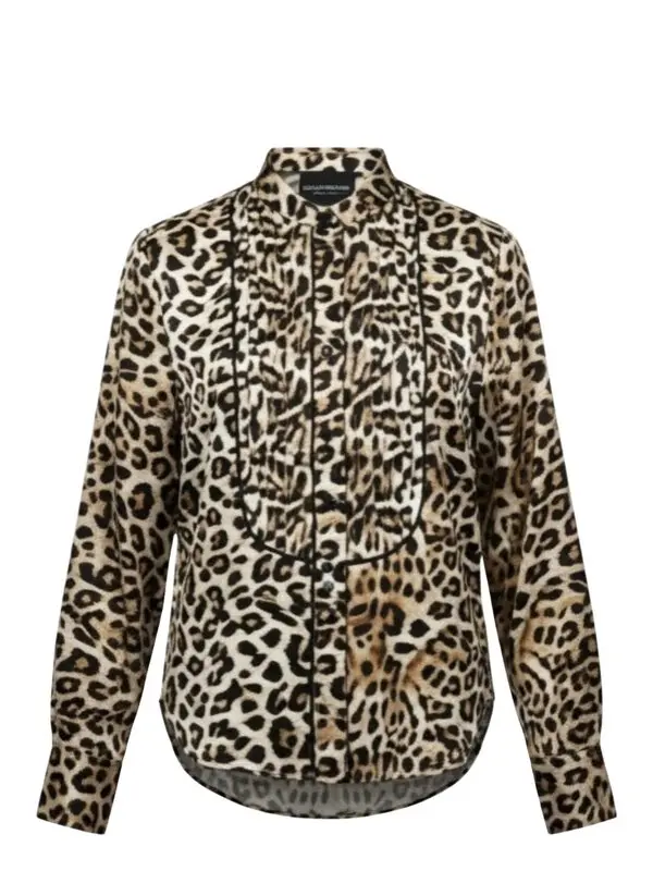 LINDSAY NICHOLAS NEW YORK Leopard Print Tuxedo Blouse - Orange