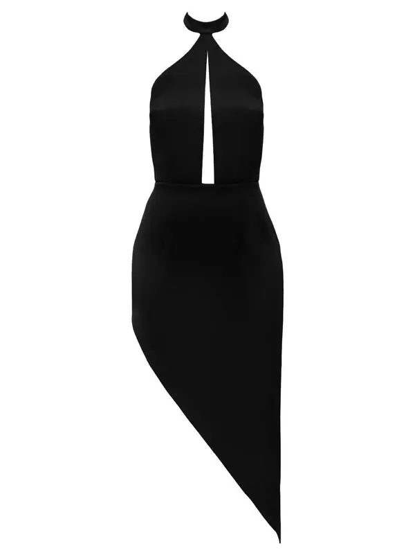 NOMI FAME Pamela Halterneck Asymmetrical Skirt Dress - Black