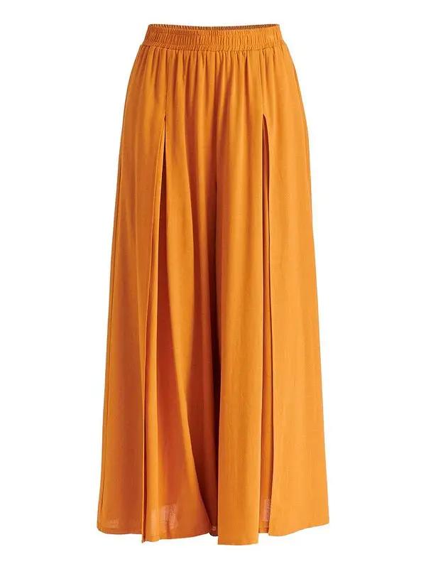PAISIE Flowy Palazzo Trousers With Front Splits In Ochre - Yellow