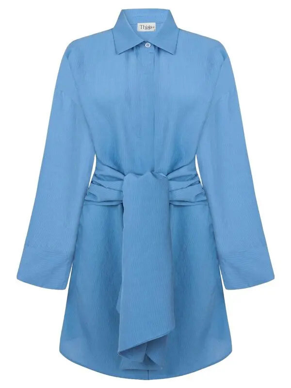 THISISU COLLECTION Verda Striped Tie-detail Shirt Dress - Blue