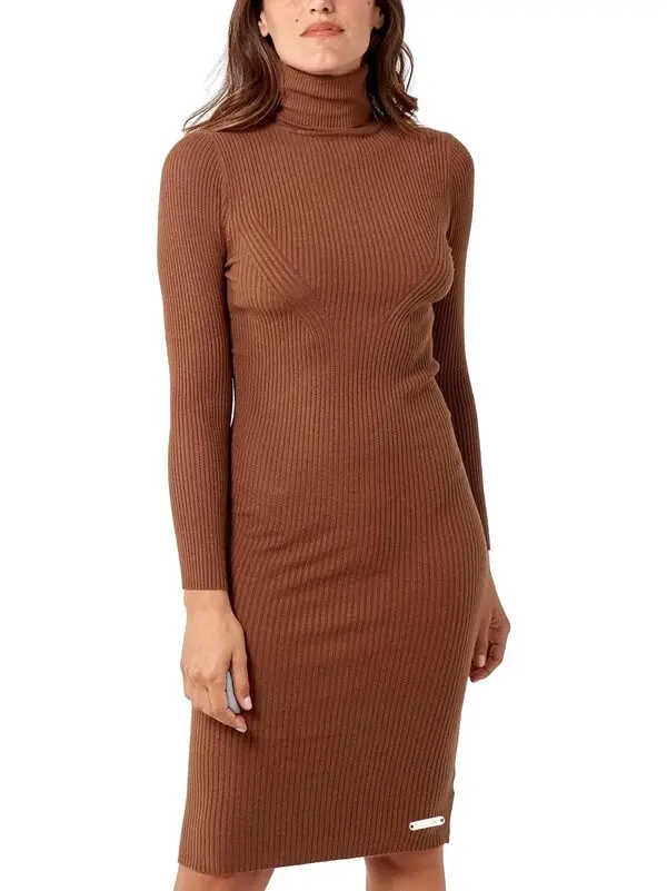 HORTONS ENGLAND Fairford Ribbed Knit Dress - Brown
