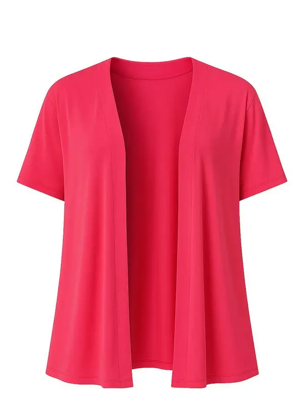CONQUISTA Short Sleeve Open Front Cardigan With Contrasting Back Panel - Red
