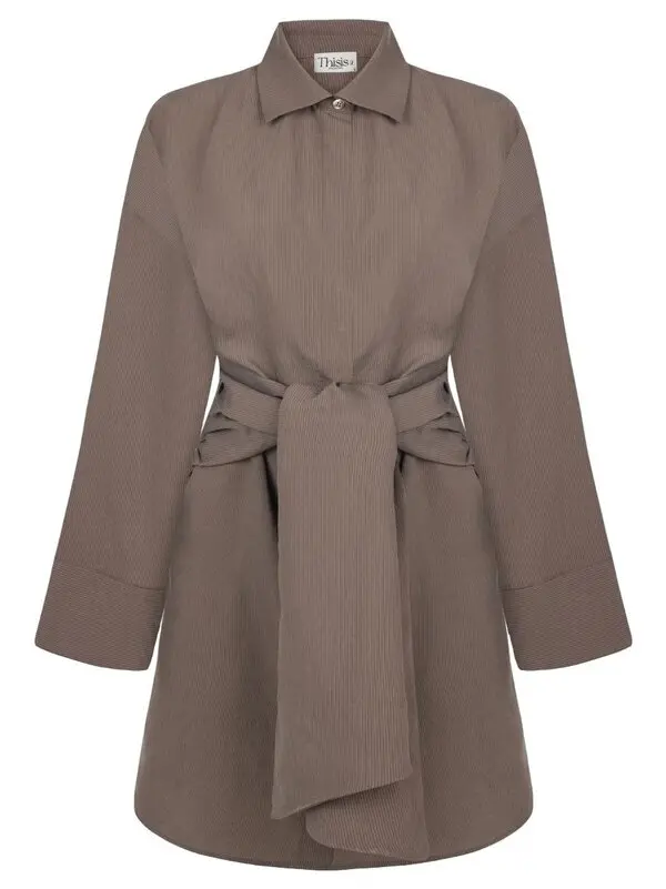 THISISU COLLECTION Verda Striped Shirt Dress - Brown