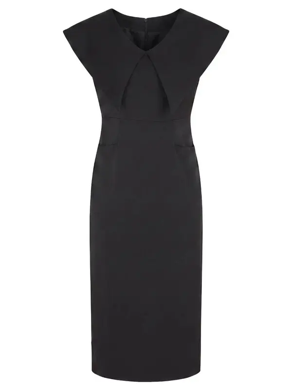 MODENAIRE Wide Collar Midi Sheath Dress - Black
