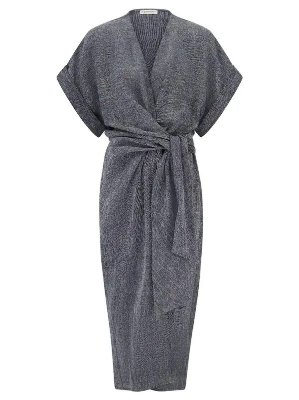 THE SUMMER EDIT Luxe Linen Wrap Dress - Blue