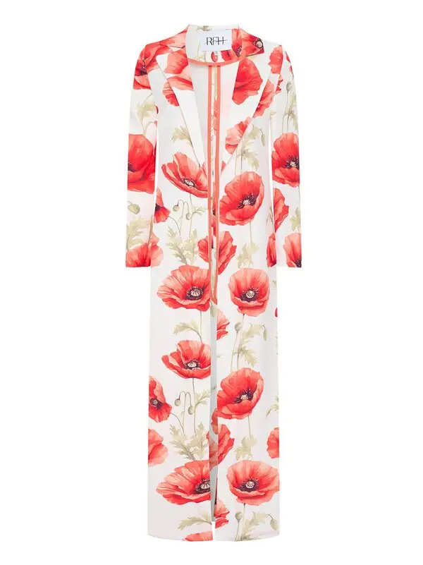 ROQAIA FASHION HOUSE White And Red Floral Maxi Jacket - White/red
