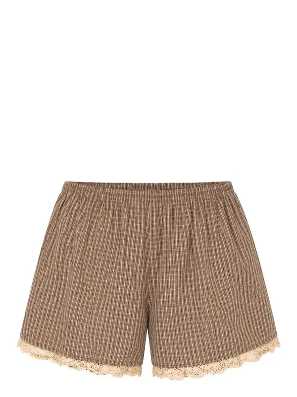 Carmen Says Plaid Balloon Shorts With Lace Trim - Brown