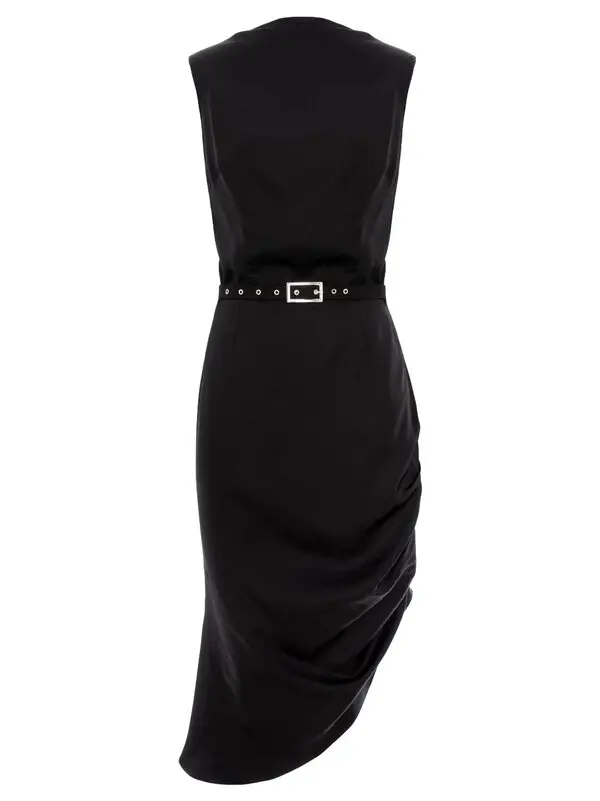 AVENUE N°29 Cowl Neckline Asymmetric Viscose Midi Dress - Black