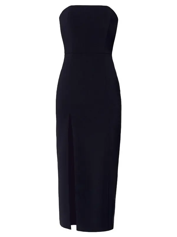 NOMI FAME Mora Strapless Corset Midi Dress With Front Slit - Black