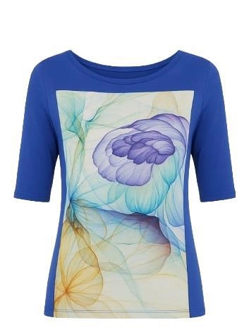 CONQUISTA Royal Jersey Abstract Floral Print Top - Blue