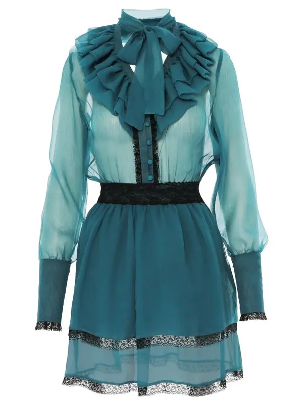 AVENUE N°29 Silk Ruffled Mini Dress - Blue