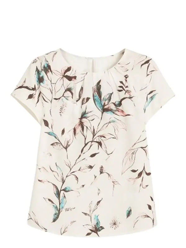 CONQUISTA Short Sleeve Satin Top With Pleat Detail - Pink